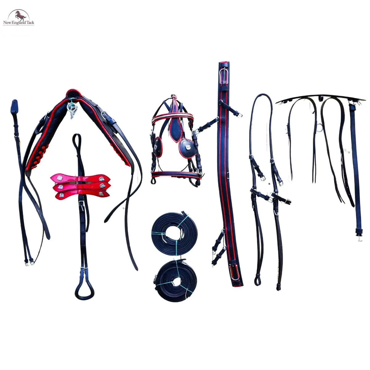 Black Horse Patent Leather Driving Harness Set - White Trimmed, High ...
