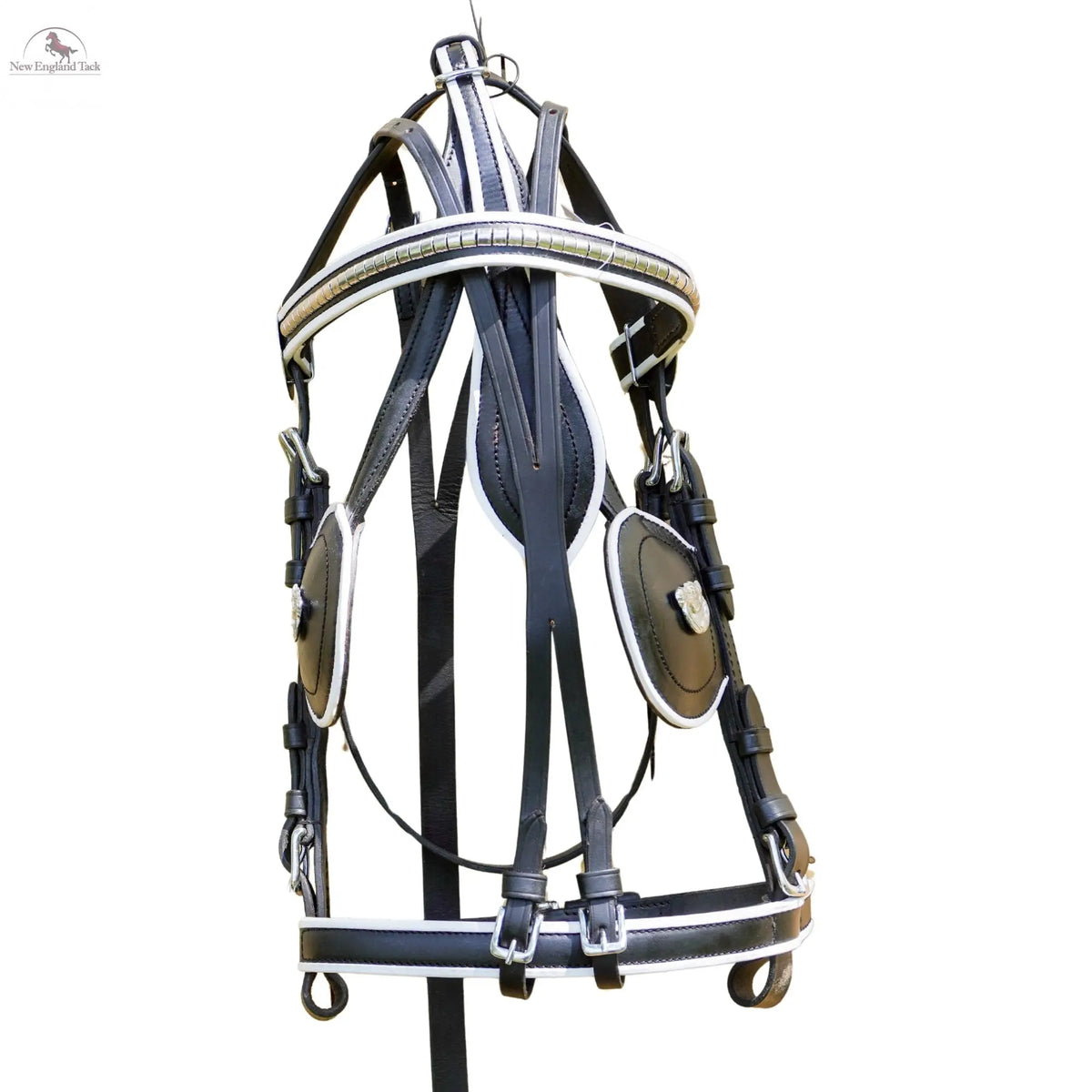 Black Horse Patent Leather Driving Harness Set - White Trimmed, High ...