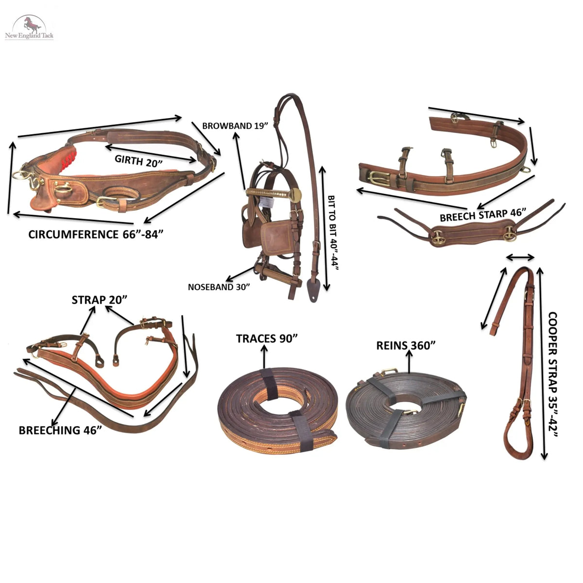 Black Horse Patent Leather Driving Harness Set - White Trimmed, High ...