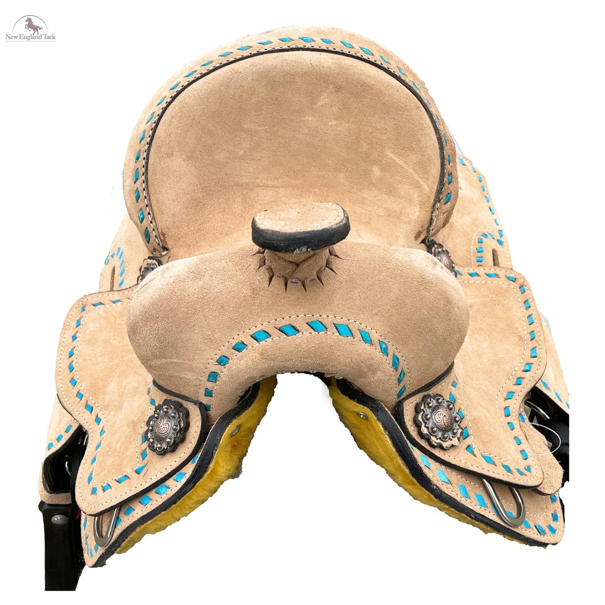 Buy Youth Rough Out Turquoise Backstitch Barrel Saddle 8 inch | Kids ...